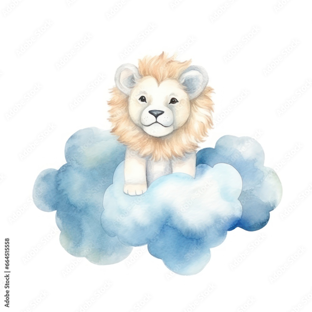 Cute 3D little lion flying on a cloud kids cartoon illustration digital ...