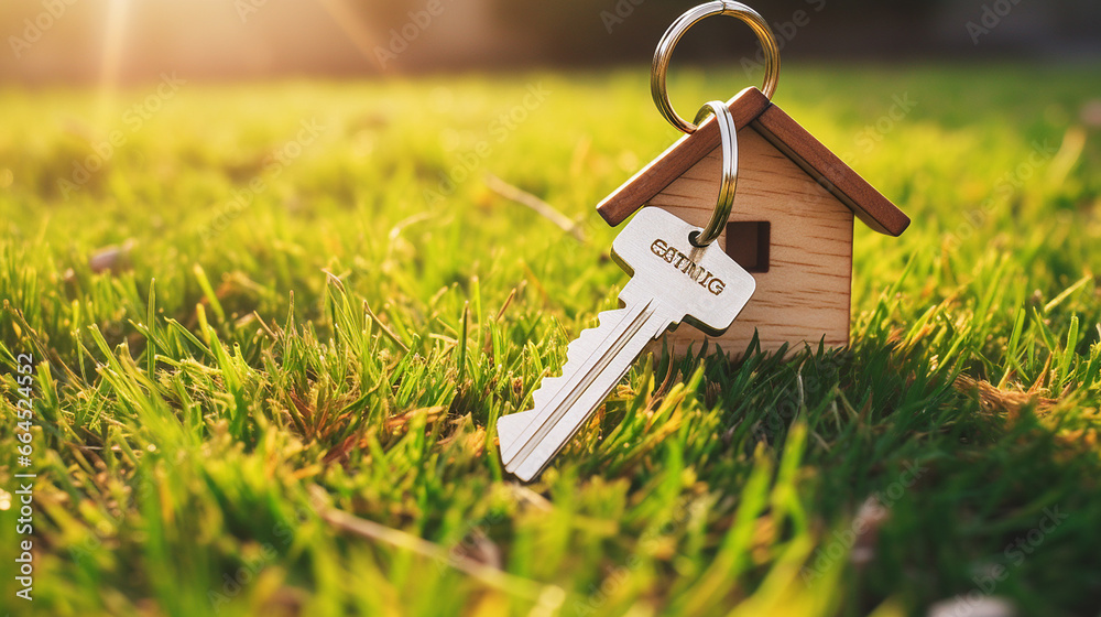 House keys with a key chain in the shape of a wooden house Stock Photo ...