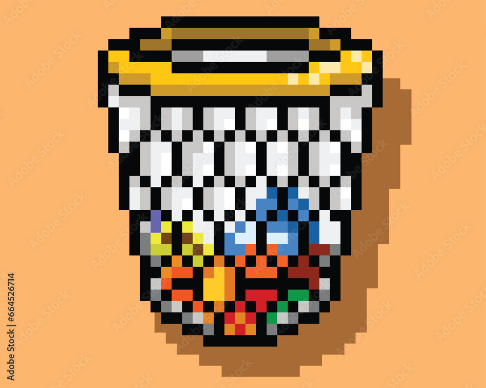 80s office trash can, pixel art vector, trash can pixel icon. Stock ...