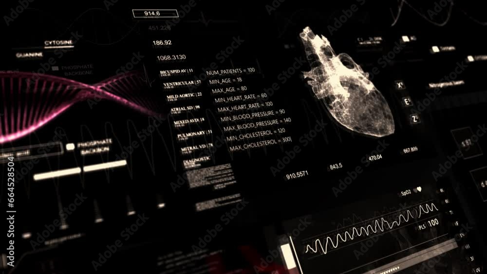 Futuristic Heard rate monitor. Analyzing cardiac diagnosis.Medical HUD ...