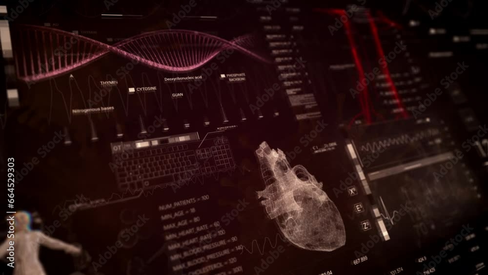 Medical HUD data monitor.HUD.DNA.Heads up display.Heard rate monitor ...