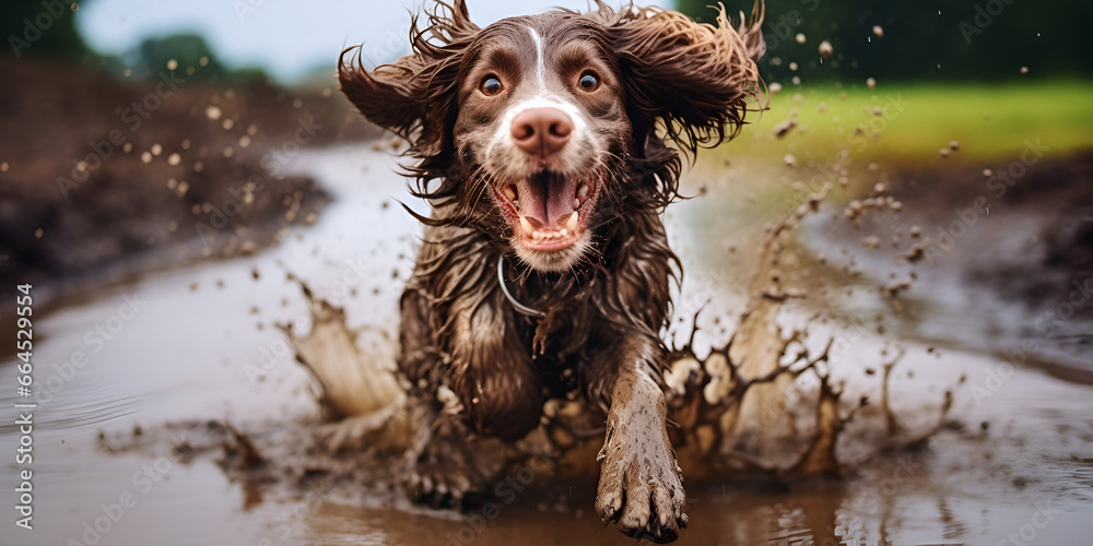 Dog Jumping Puddle ,Dog Splashing ,Dog playing in water Springer ...
