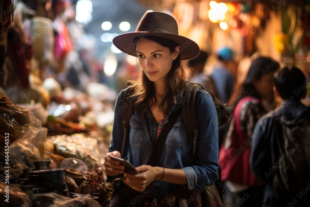 An anthropologist conducting fieldwork in a bustling urban market ...