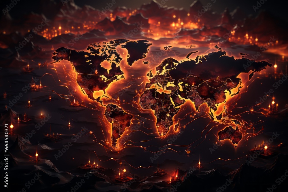 An imaginative image featuring a world map with the continents replaced ...