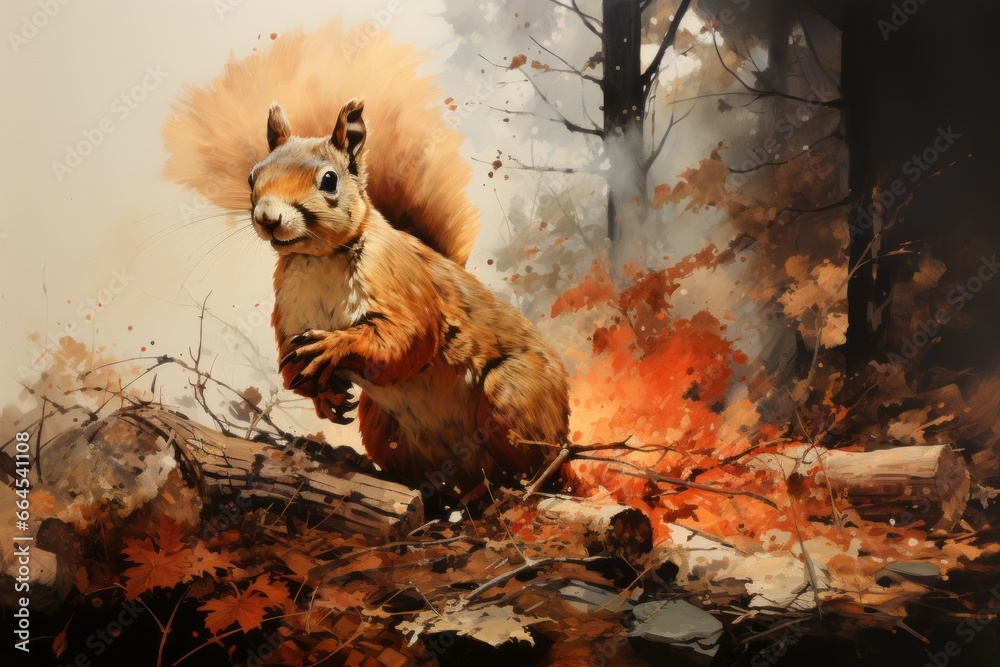 A captivating image of a squirrel leaping from tree to tree, searching ...
