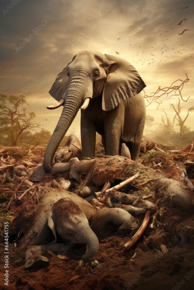 An image portraying the aftermath of wildlife poaching, demonstrating ...