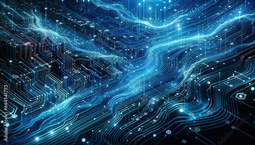 Abstract blue background with high-tech digital patterns and circuits ...