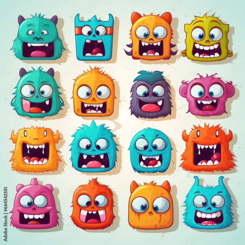 cartoon style caricatures of all colors smiling, white fangs Stock ...