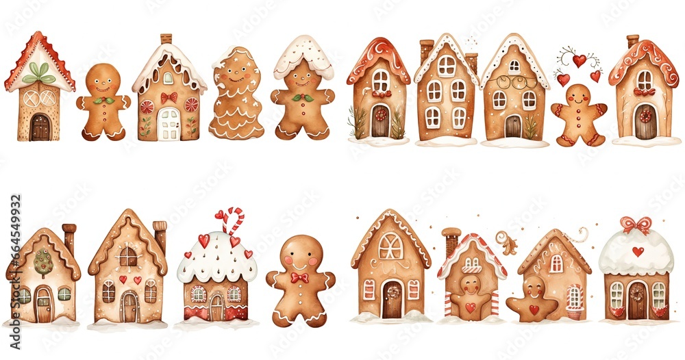 watercolor style cartoon illustration of cute ginger bread wearing ...