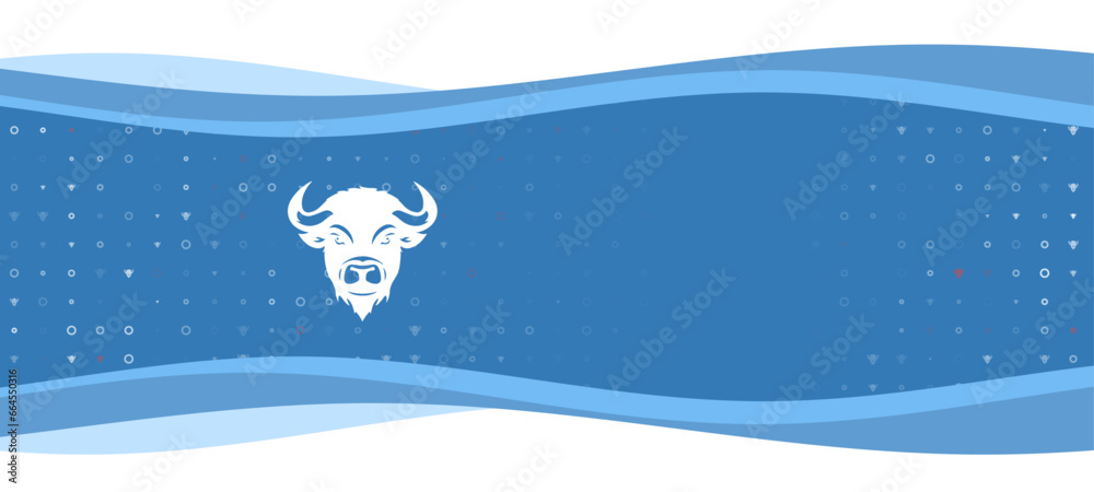 Blue wavy banner with a white buffalo symbol on the left. On the ...