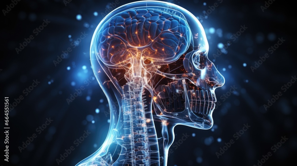 x-ray of an organ of the human brain. anatomy of a male person. blue ...