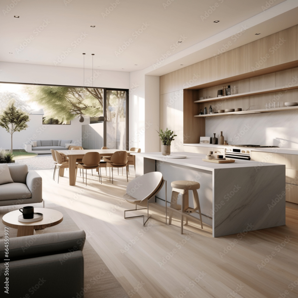 Ein modernes, minimalistisches Innendesign mit eleganten Möbeln und ...