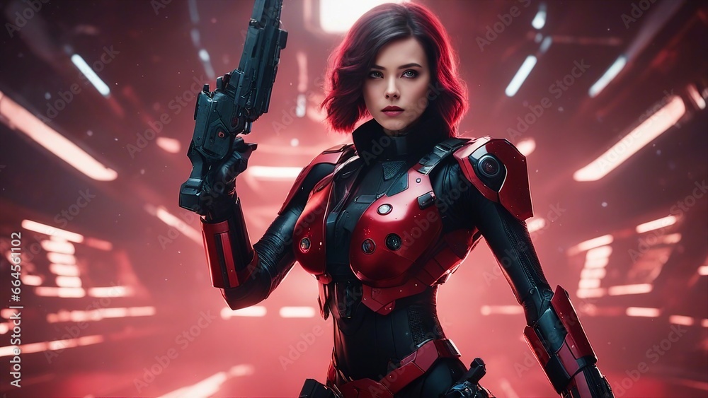 Woman With A Gun In An Evil Future Half Girl Half Robot A Space Pilot