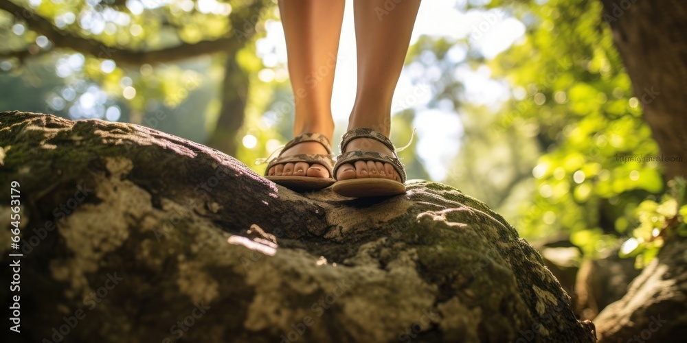 Bare Feet Gracefully Resting on a Tree Trunk, Bridging the Gap Between ...