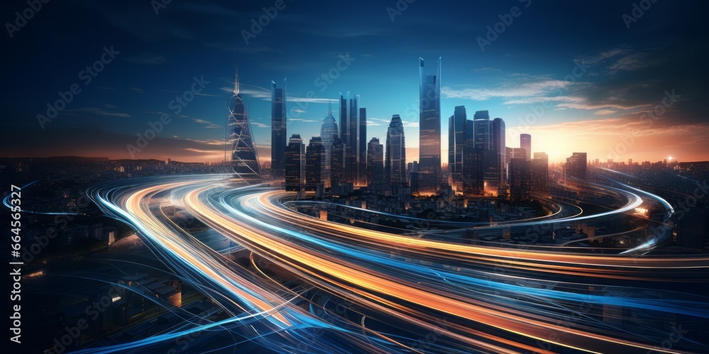 The Digital Tapestry: Glowing Blue Lines Surround a Modern Skyscraper ...