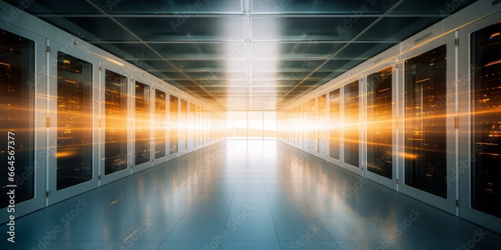 A Room Inside a Data Center Connected by a Long Corridor, Where the ...