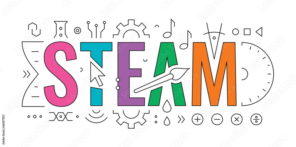 technical drawing steam concept. steam word and steam symbols. science ...