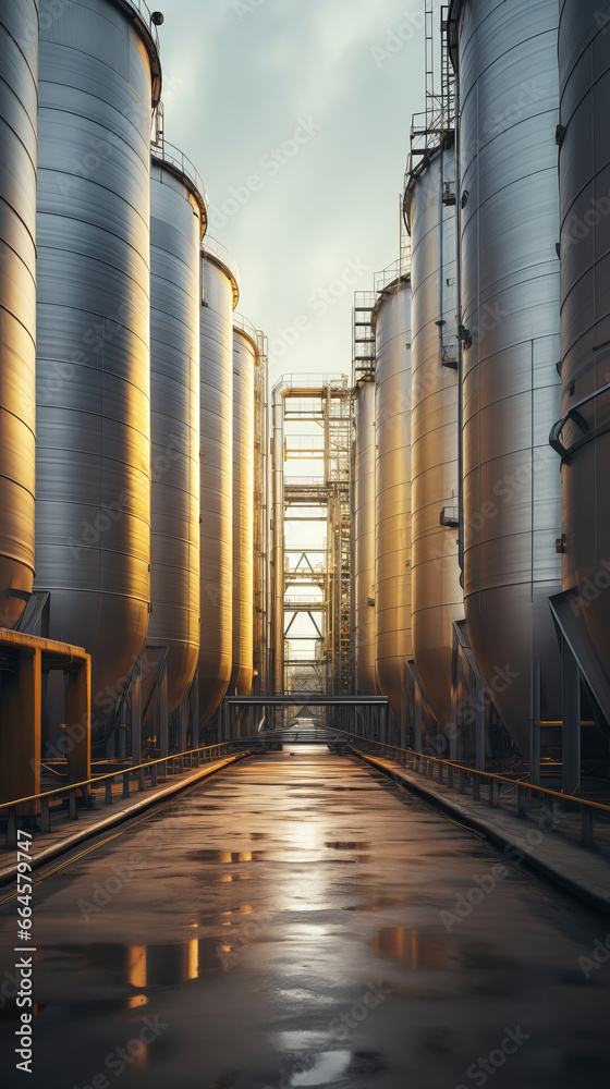 Storage Tanks with pipeline system in Industrial area. Equipment for ...