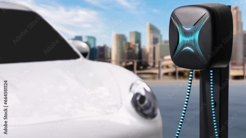 Electric car plug in with charging station to recharge smart battery by ...