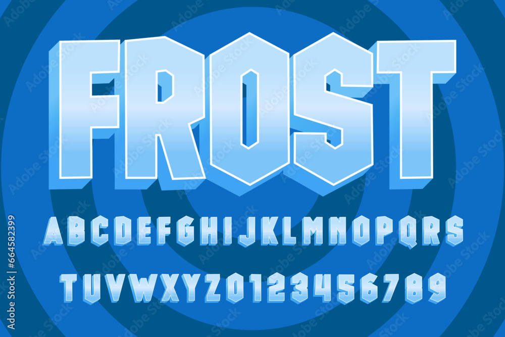 Frost 3D style font design, alphabet letters and numbers, vector ...