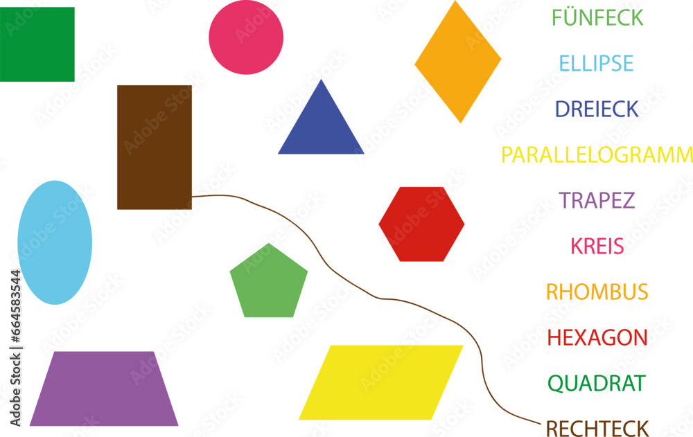 Connect the figures with their names on Deutch. Train, learn the ...