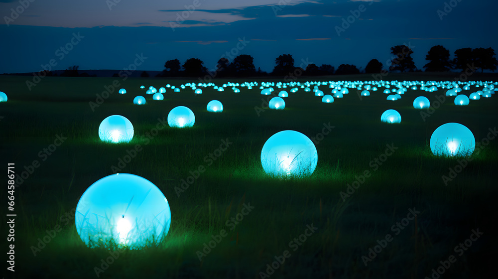Field of floating, luminescent orbs, surreal background, landscape ...