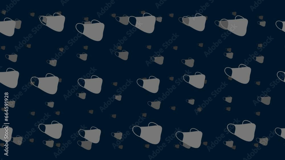 Mask symbols float horizontally from left to right. Parallax fly effect ...