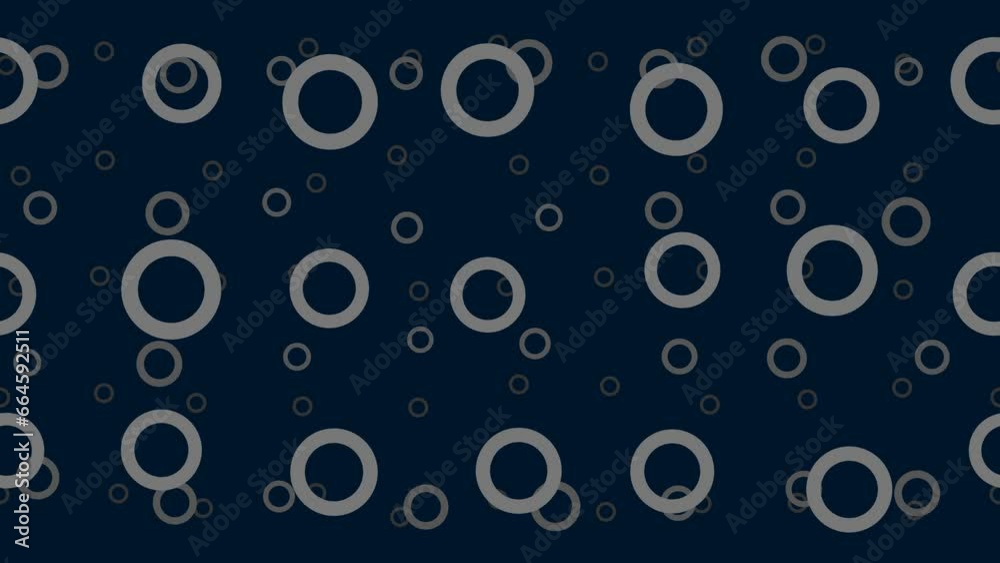 Circle symbols float horizontally from left to right. Parallax fly ...