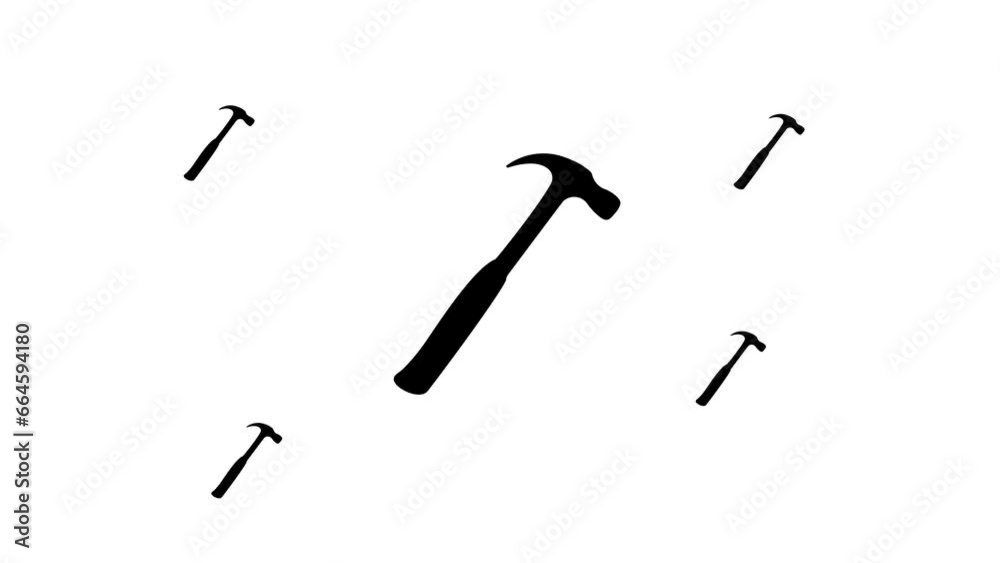 Zoom in and out animation the hammer symbol. Large black symbol in the ...