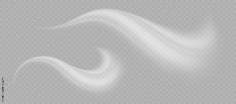 Visualization of air or water flow. Set of white air flow wave effects ...