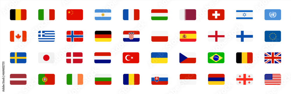 Vecteur Stock European flags icon. USA flag. Europe countries set signs ...