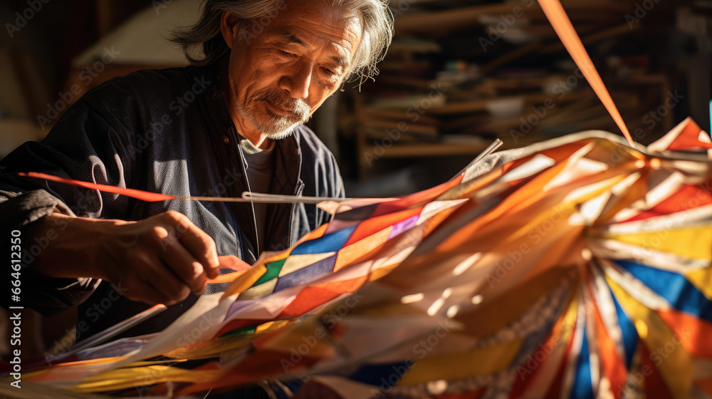 Skilled Japanese Kite Maker Creates Artful Kite for Windy Days Stock ...