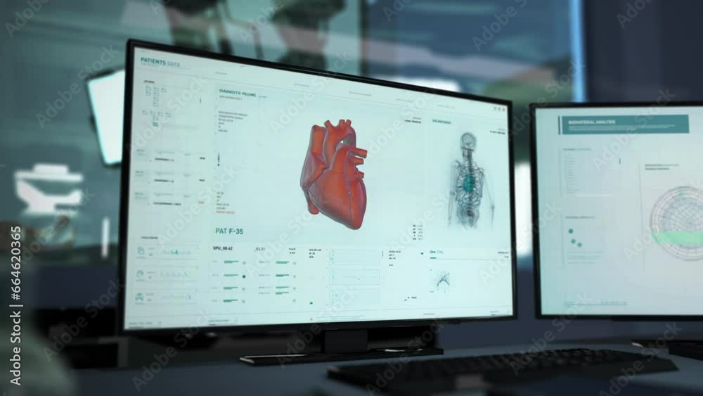 Monitor showing the analysis of a digital organ at a health care center ...