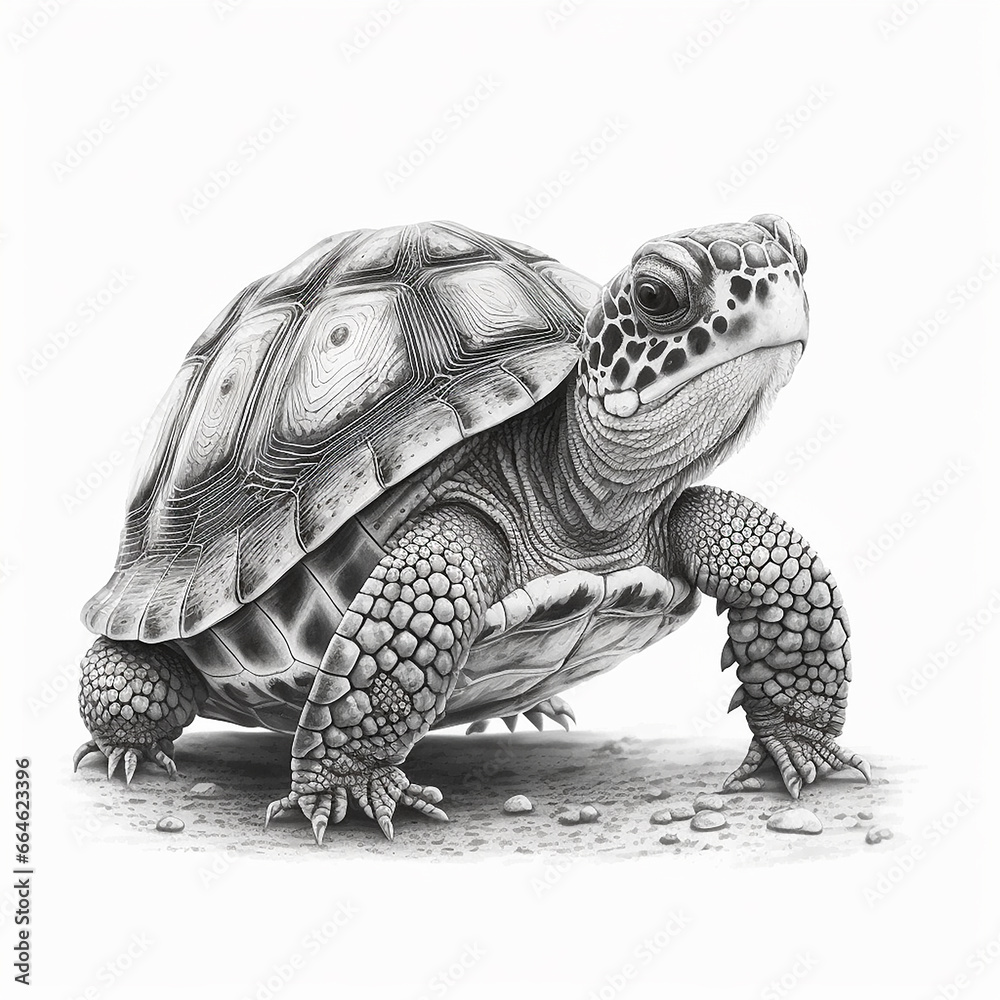 Pencil sketch draw cute turtle animal AI Generated Stock Illustration ...