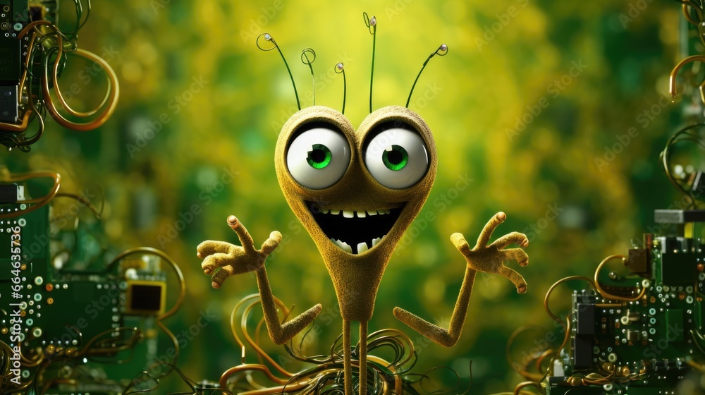 Macro closeup of a quirky computer hardware virus, nasty data ...