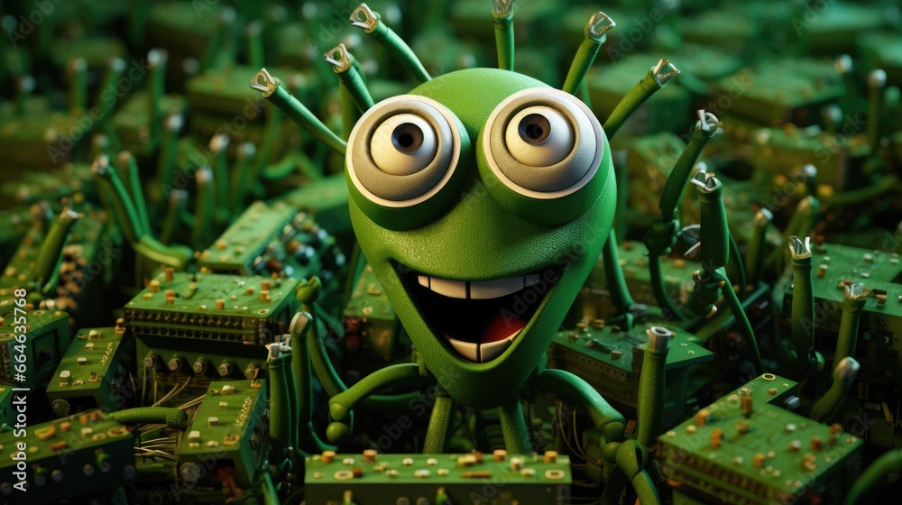 Macro closeup of a quirky computer hardware virus, nasty data ...