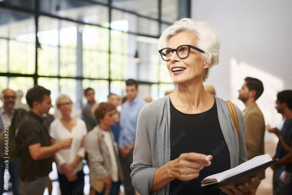 Elegant woman, a lady art guide, historian and a curator of an ...