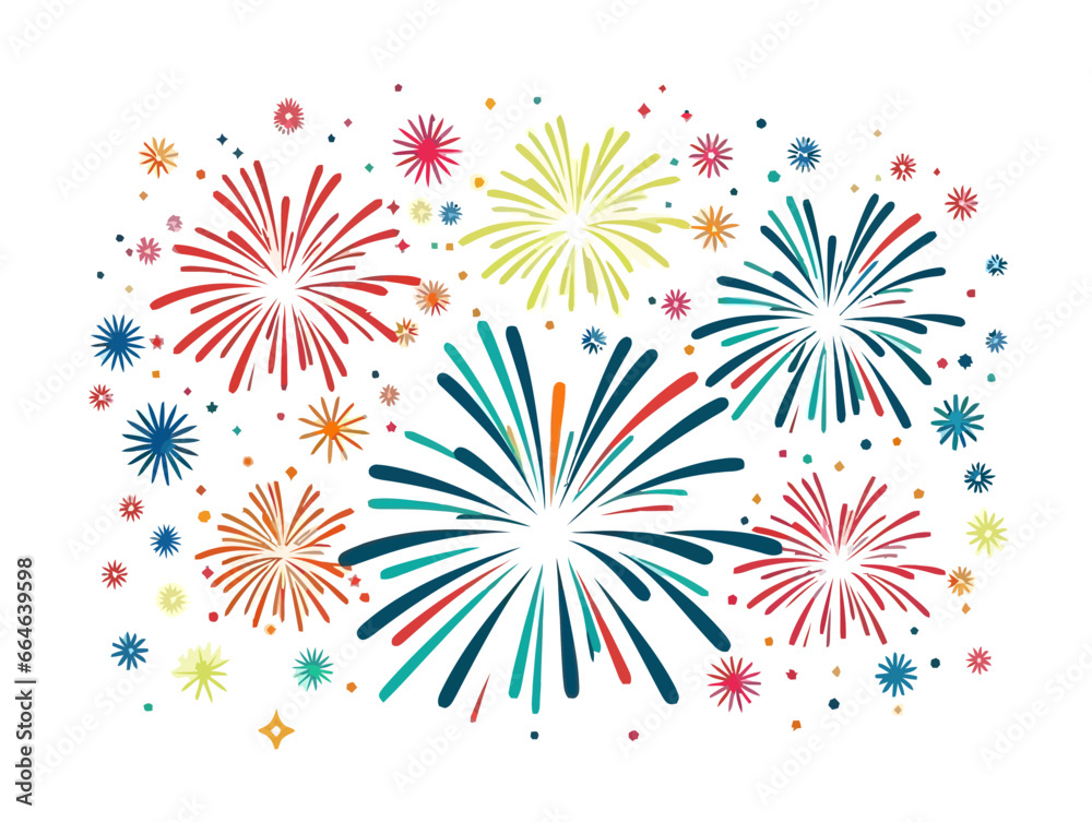 Doodle Celebratory fireworks, cartoon sticker, sketch, vector ...