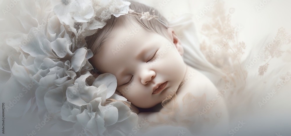 Caucasian baby boy with soft flowers.Stillbirth, family tragedy ...