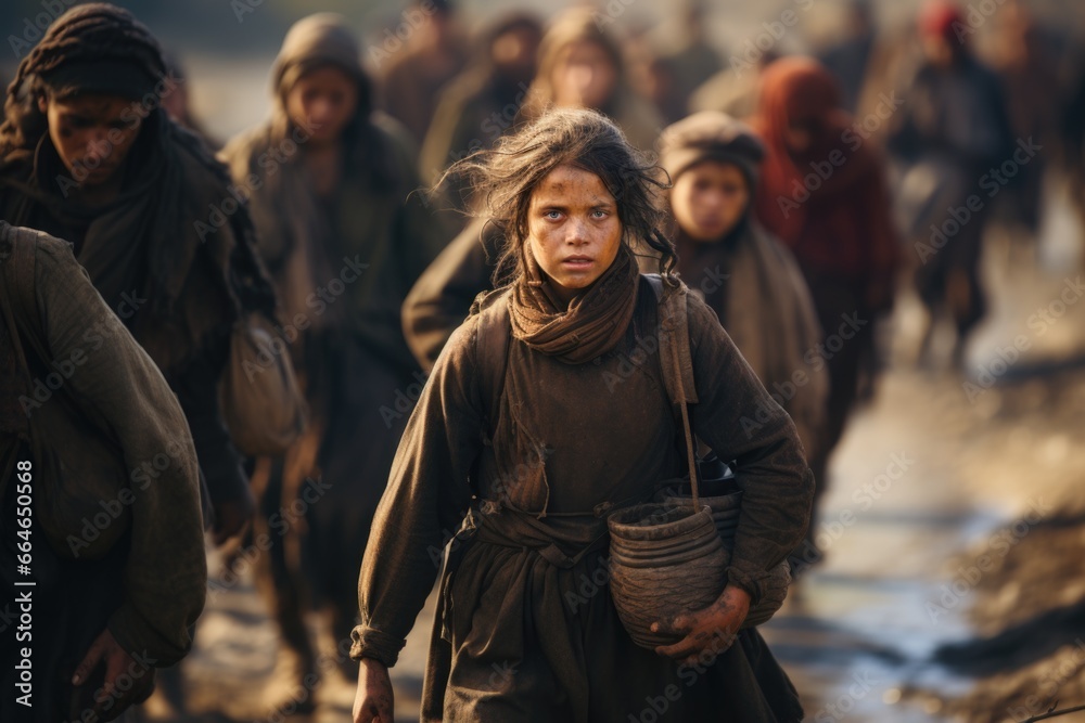 Emigrants refugees, people fleeing desperation, leaving their homes in ...