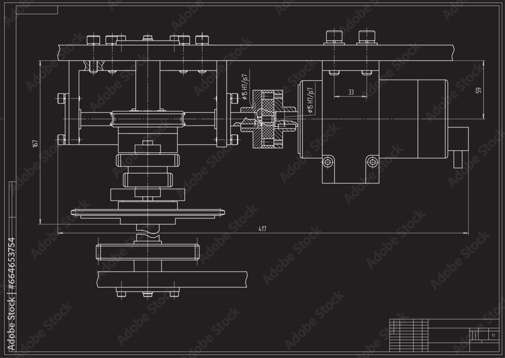 Vector engineering cad drawing of a mechanical part (steel shaft) with ...