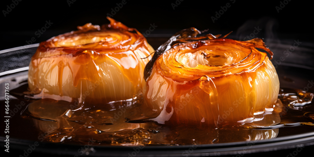 Rich and sweet onions in the plate with the layer of pure honey, Onions ...