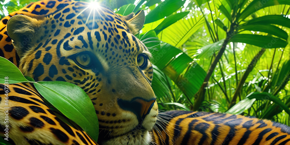 Predatory beast in jungle on a sunny day. Beautiful tropical rainforest ...