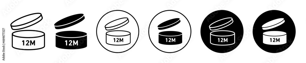 Period after opening 12m Icon. Twelve pao can symbol set. Best before ...