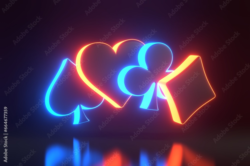 Aces cards symbols with futuristic neon blue and red lights on a black ...