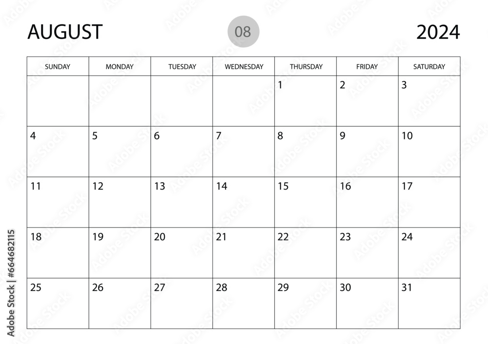 August 2024 year planner template, calendar 2024 template, monthly and ...