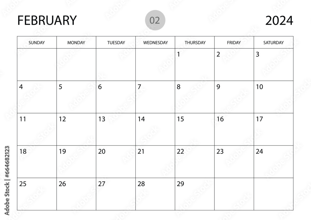 February 2024 year planner template, calendar 2024 template, monthly ...