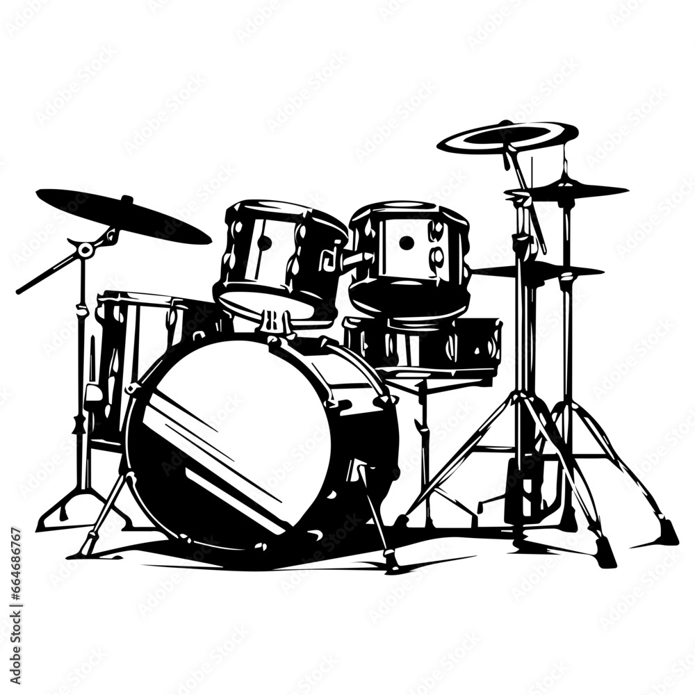 Drum vector. Vector illustration of a musical instrument, silhouette ...