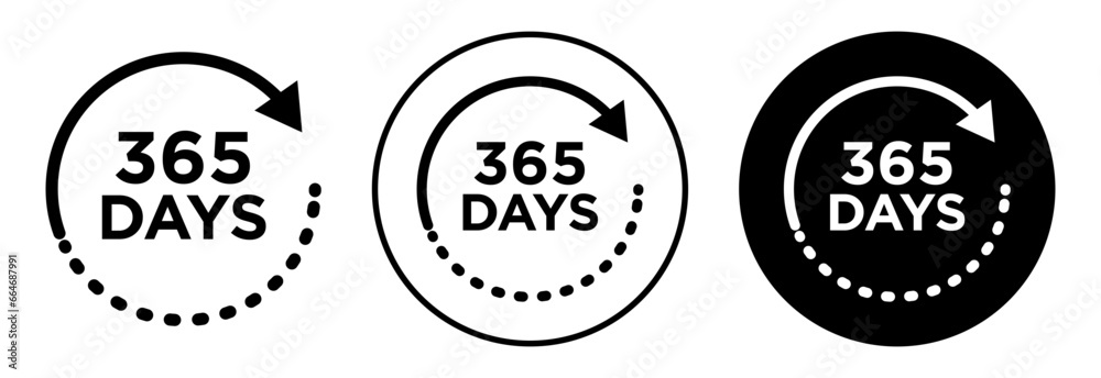 365 day symbol. Icon of open support service up to 1 year. Symbol set ...