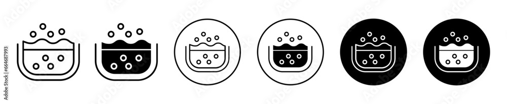 Jacuzzi tub icon set. Bathtub shower vector sign. Hot water shower in ...